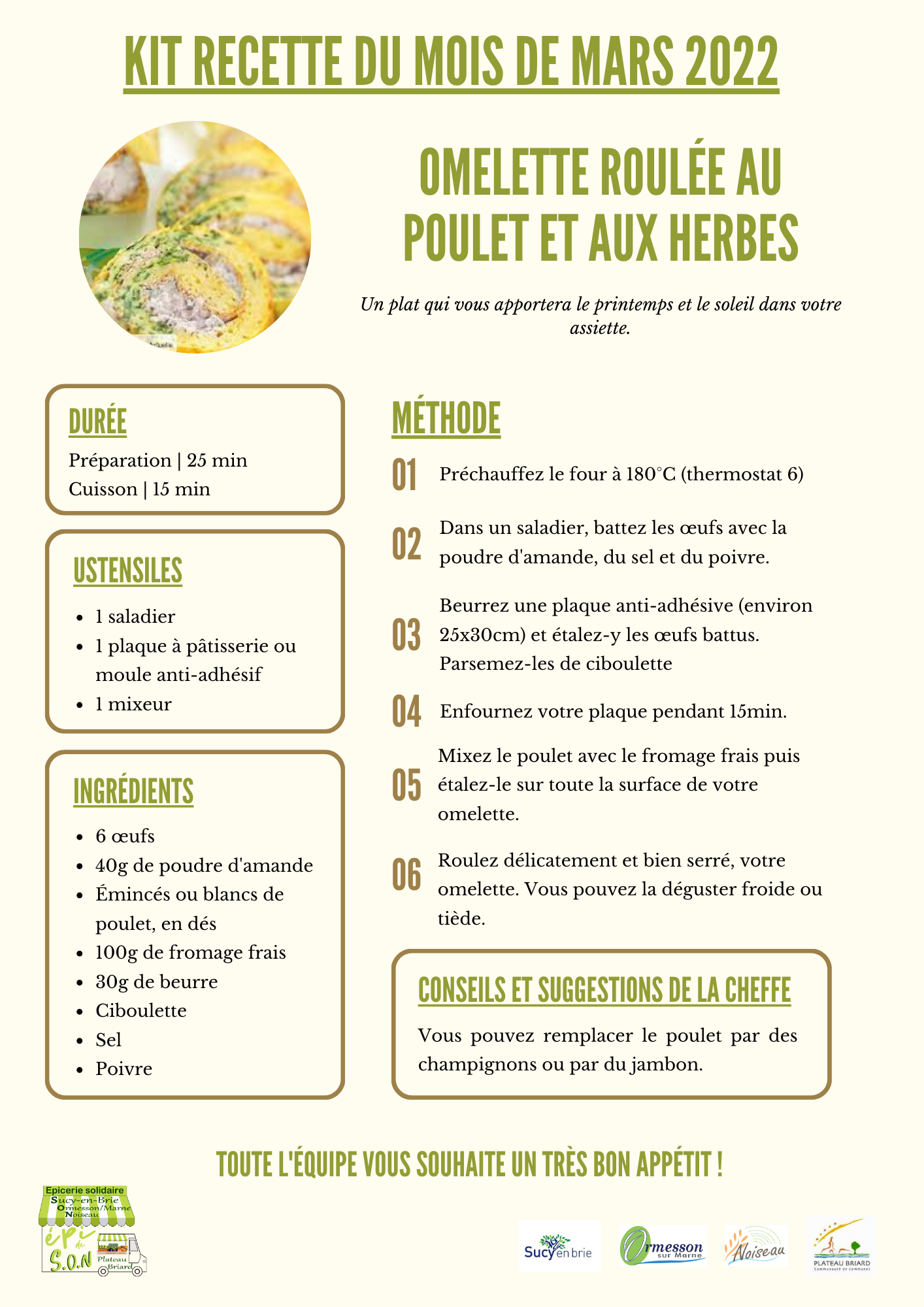 kit mars 2022 - Omelette roulée au poulet et aux herbes | kit Épi de S.O.N.